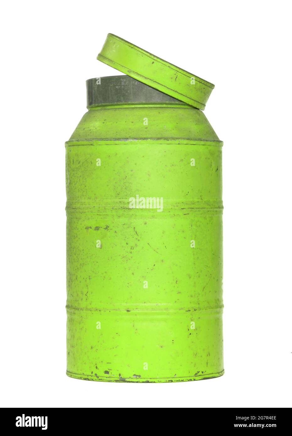 Old nostalgic can isolated on white - Green can Stock Photo - Alamy