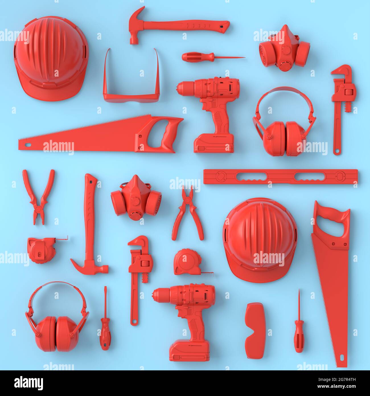 Top view of monochrome construction tools for repair and installation ...