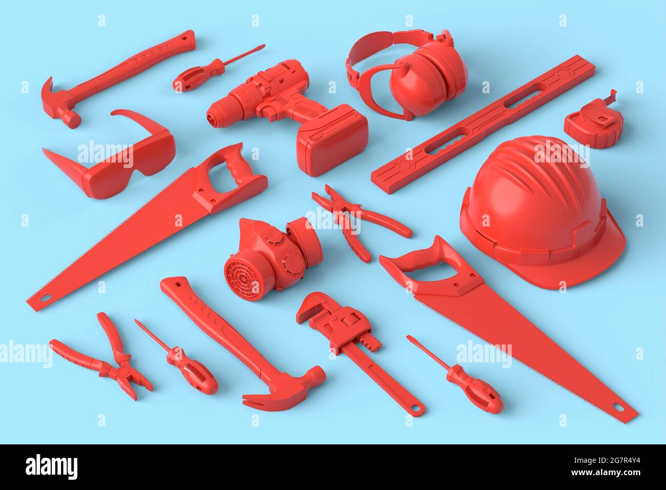Isometric view of monochrome construction tools for repair and ...