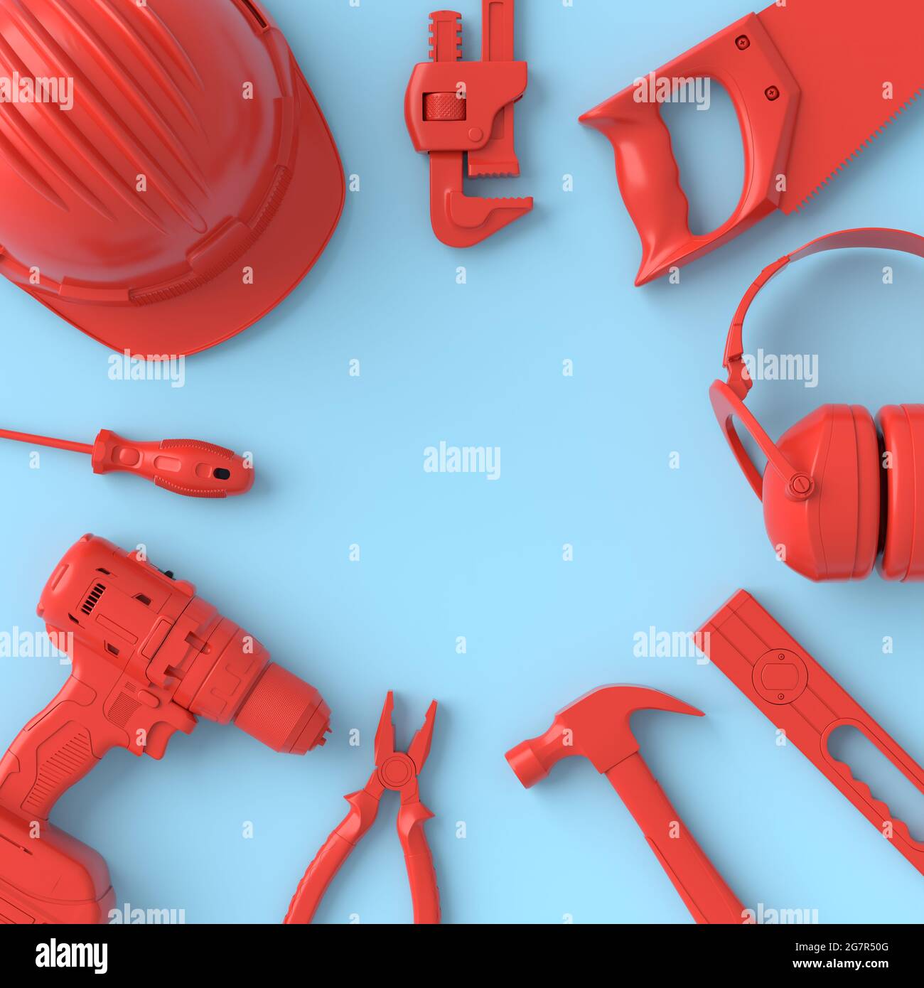 Top view of monochrome construction tools for repair and installation ...