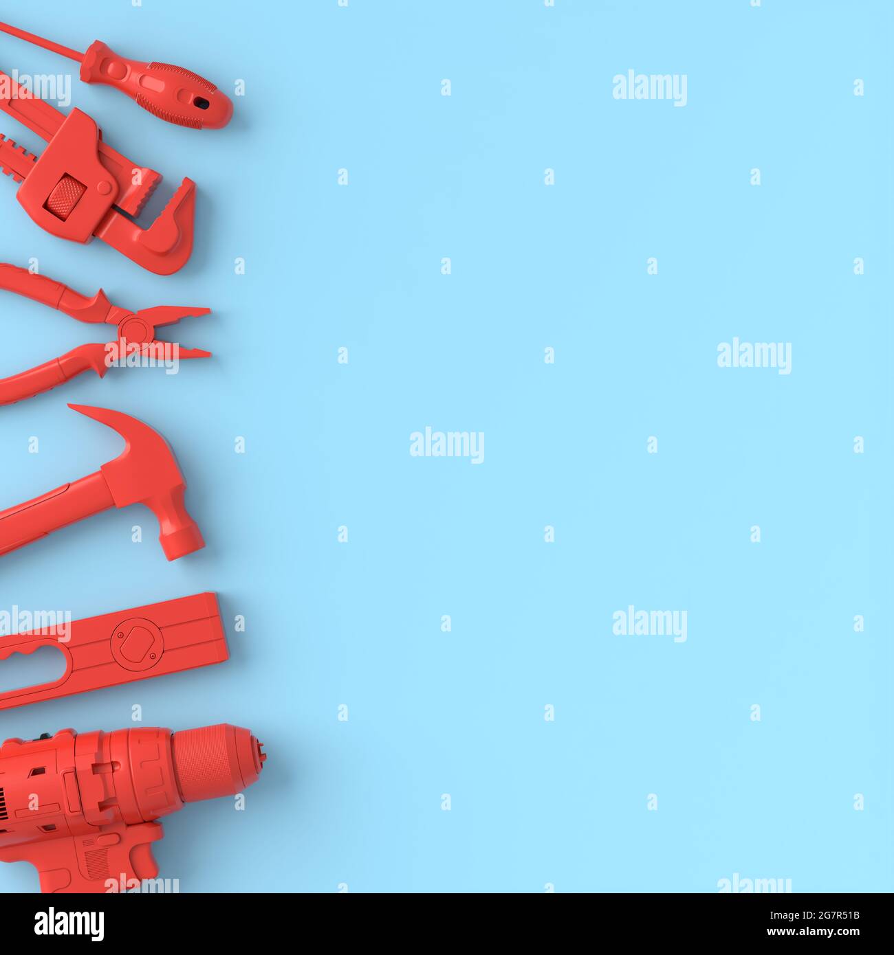 Top view of monochrome construction tools for repair and installation ...