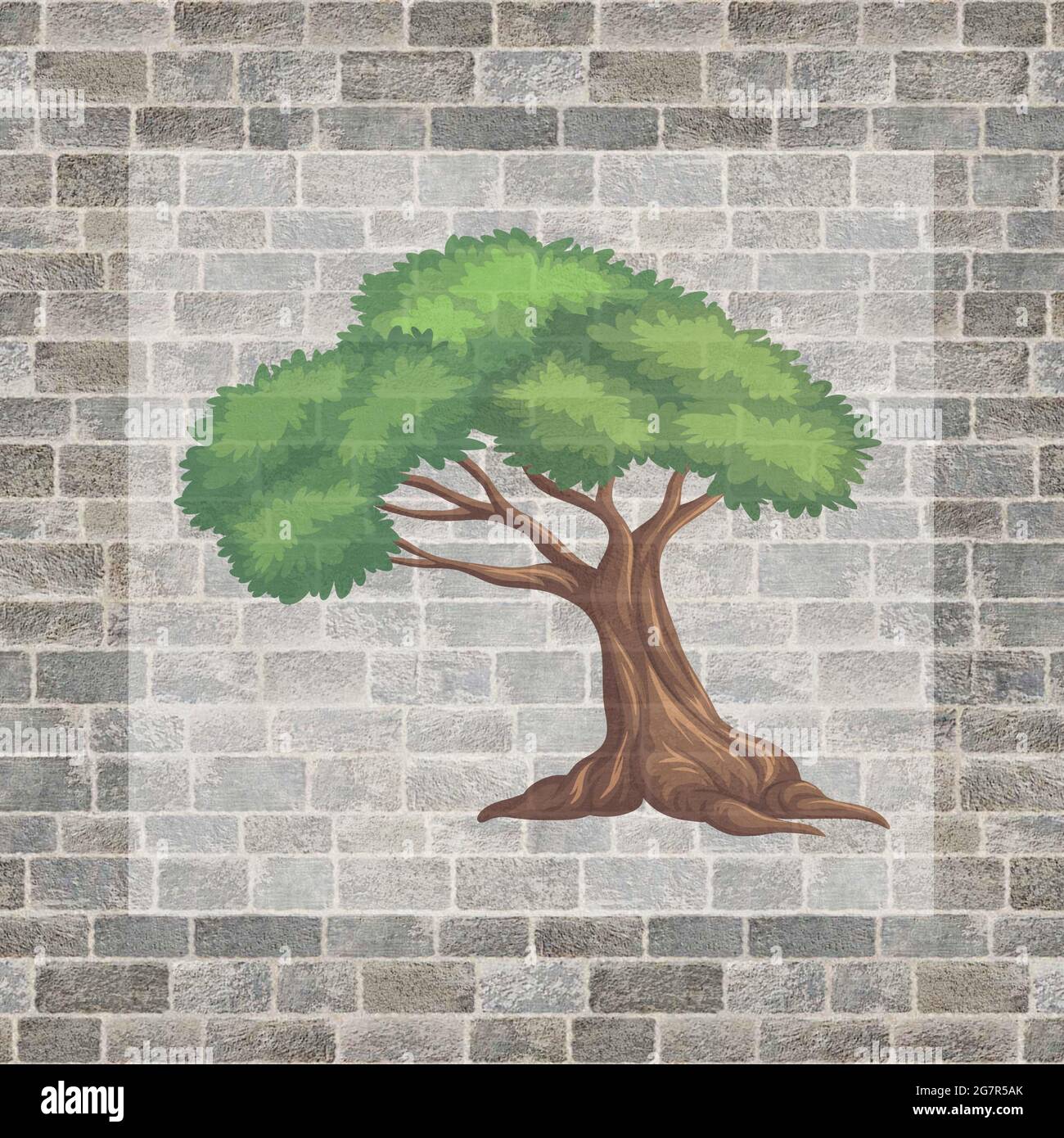 yellow tiles background with tree drawing Stock Photo - Alamy