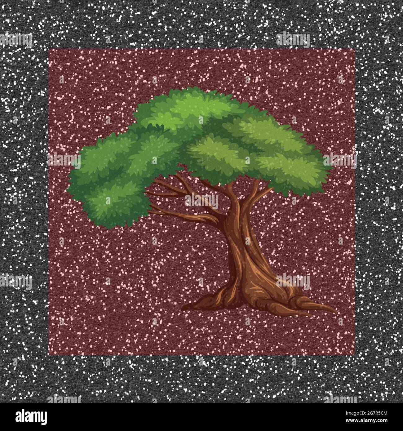 yellow tiles background with tree drawing Stock Photo - Alamy