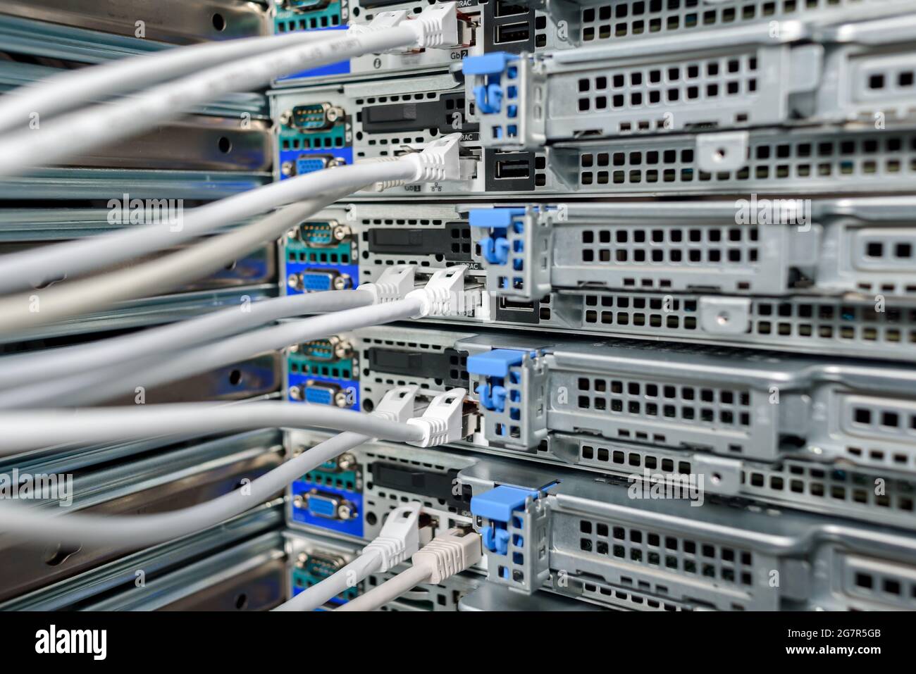 Working servers, switches or routers in data center with a lot of led ...