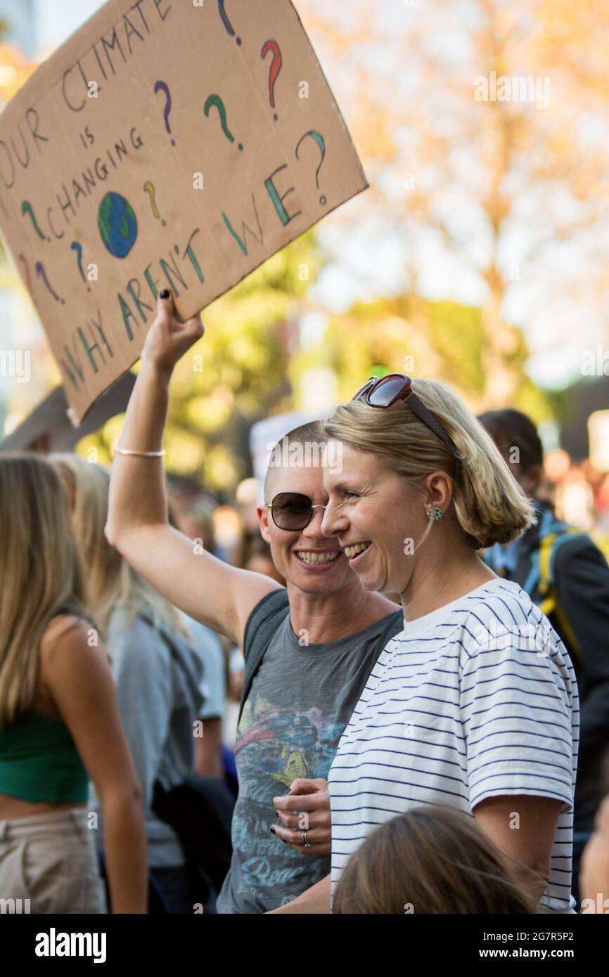MELBOURNE, AUSTRALIA - May 21, 2021: Two happy women friends smiling ...