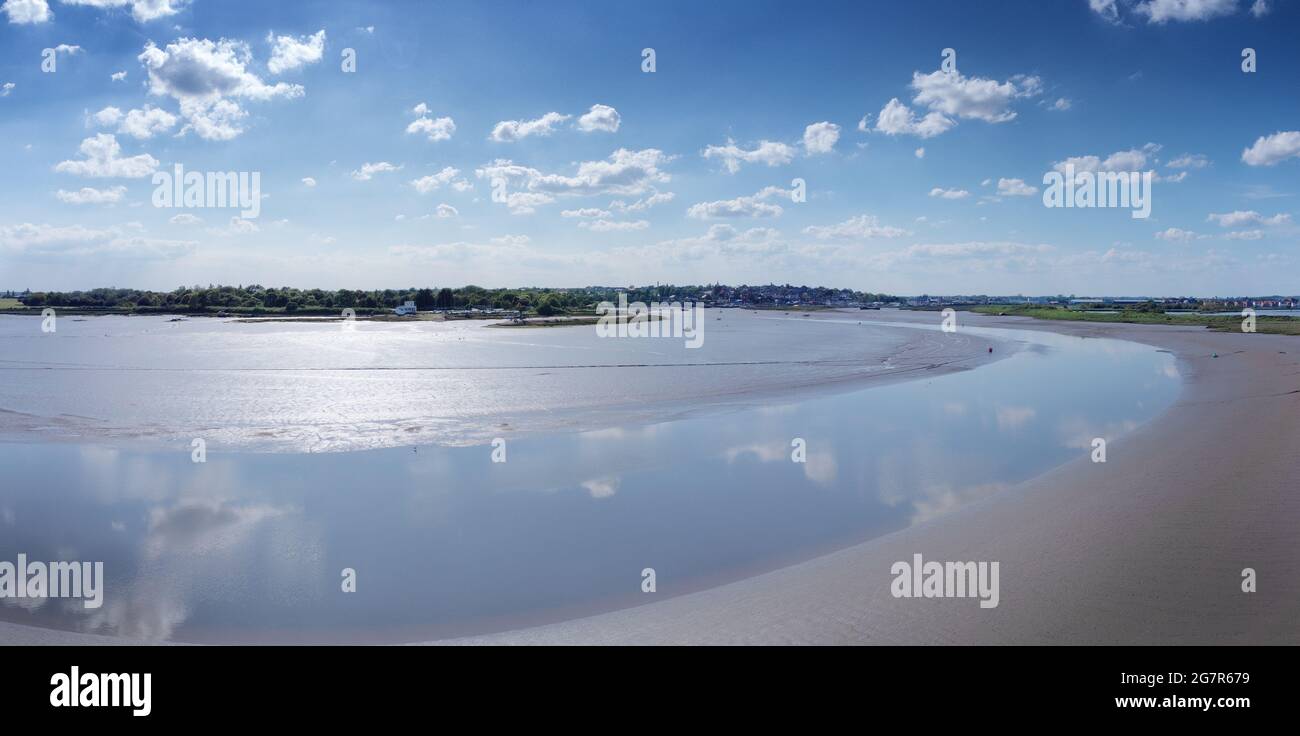 panoramic landscape image of maldon mud banks when the tie is out Stock ...