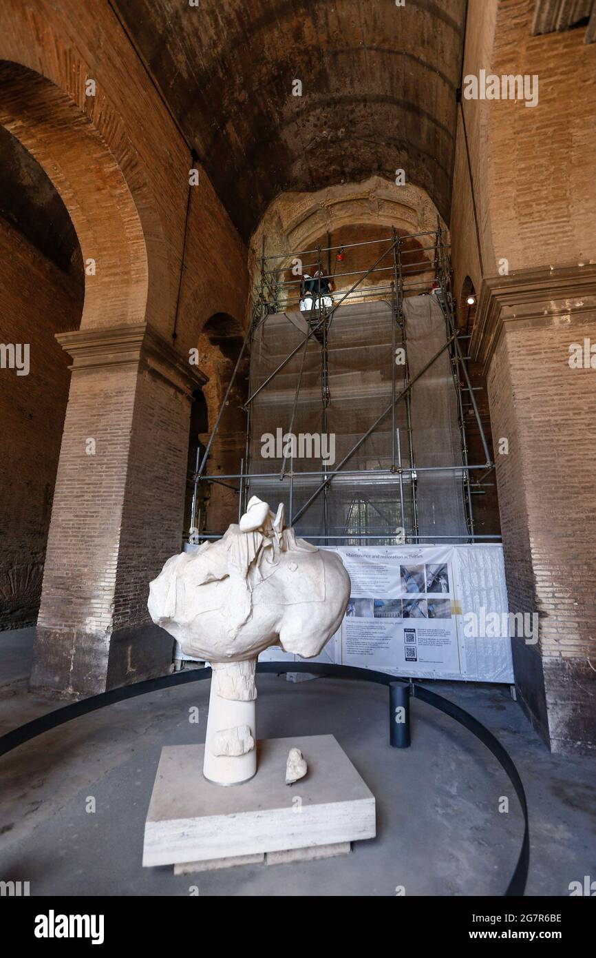 Rome, Italy. July 15 2021: The restoration of the stuccoes of the ...