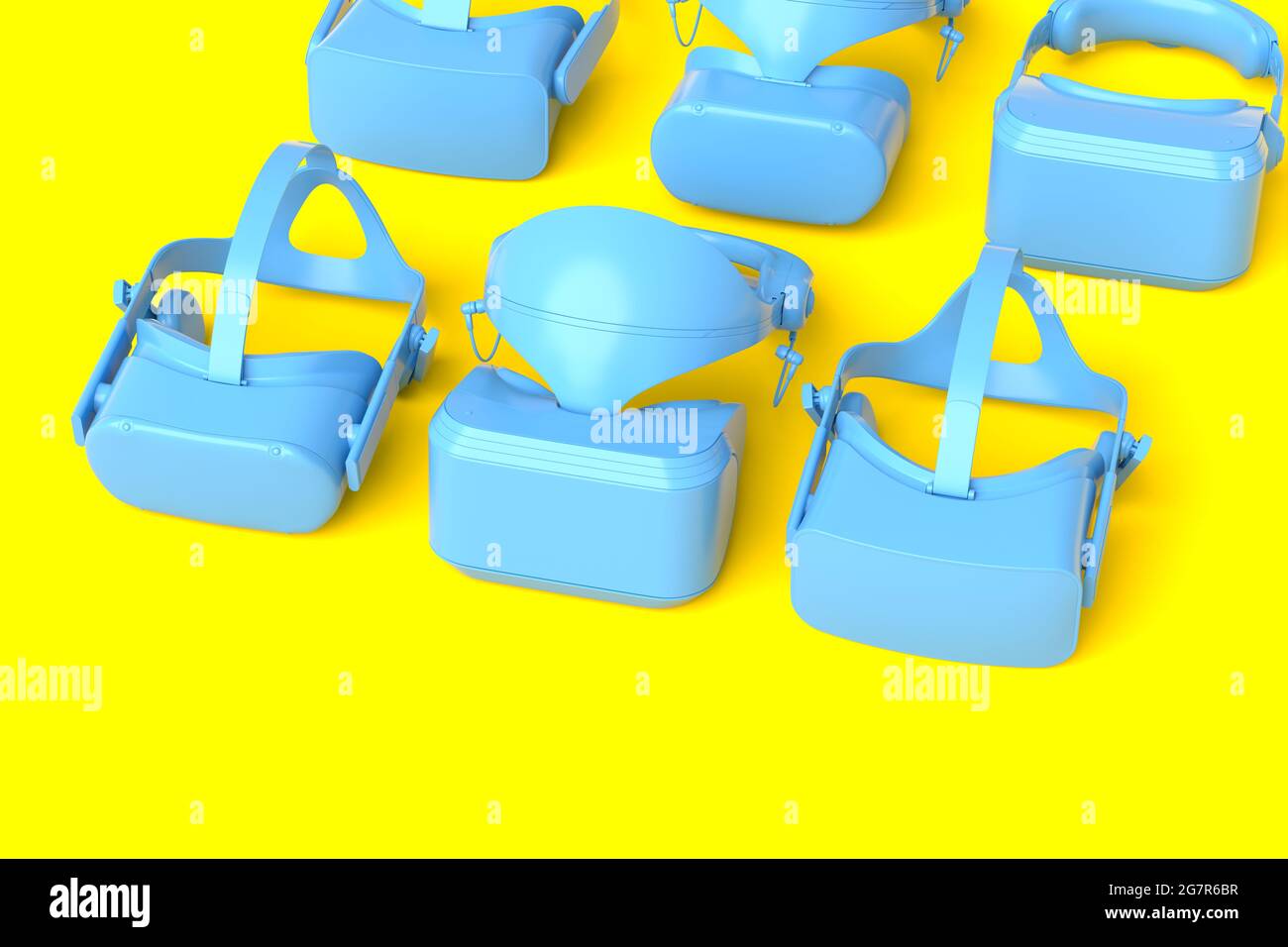 Top view monochrome blue virtual reality glasses for online and cloud ...