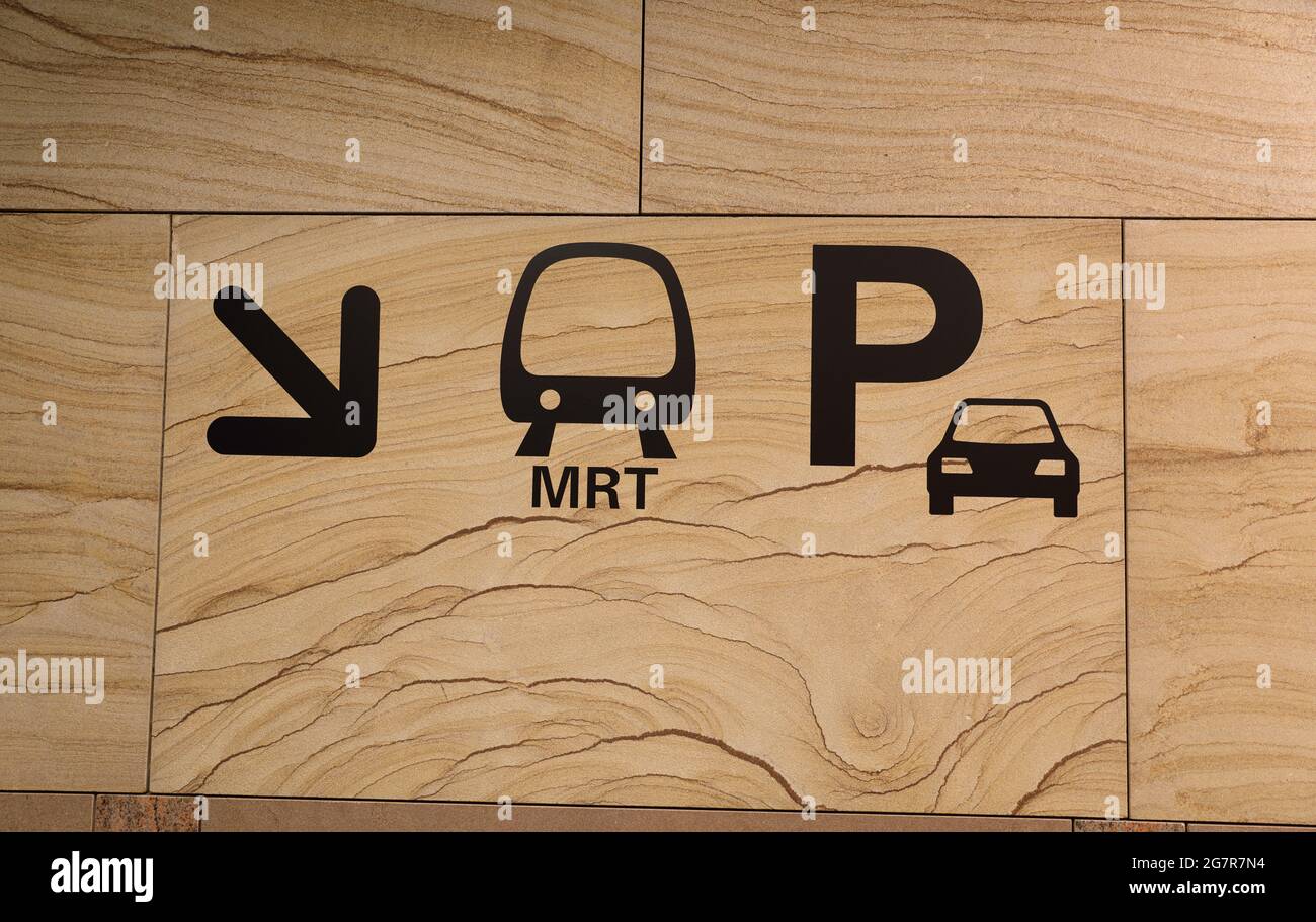 Sign board way to MRT and parking lot Stock Photo - Alamy
