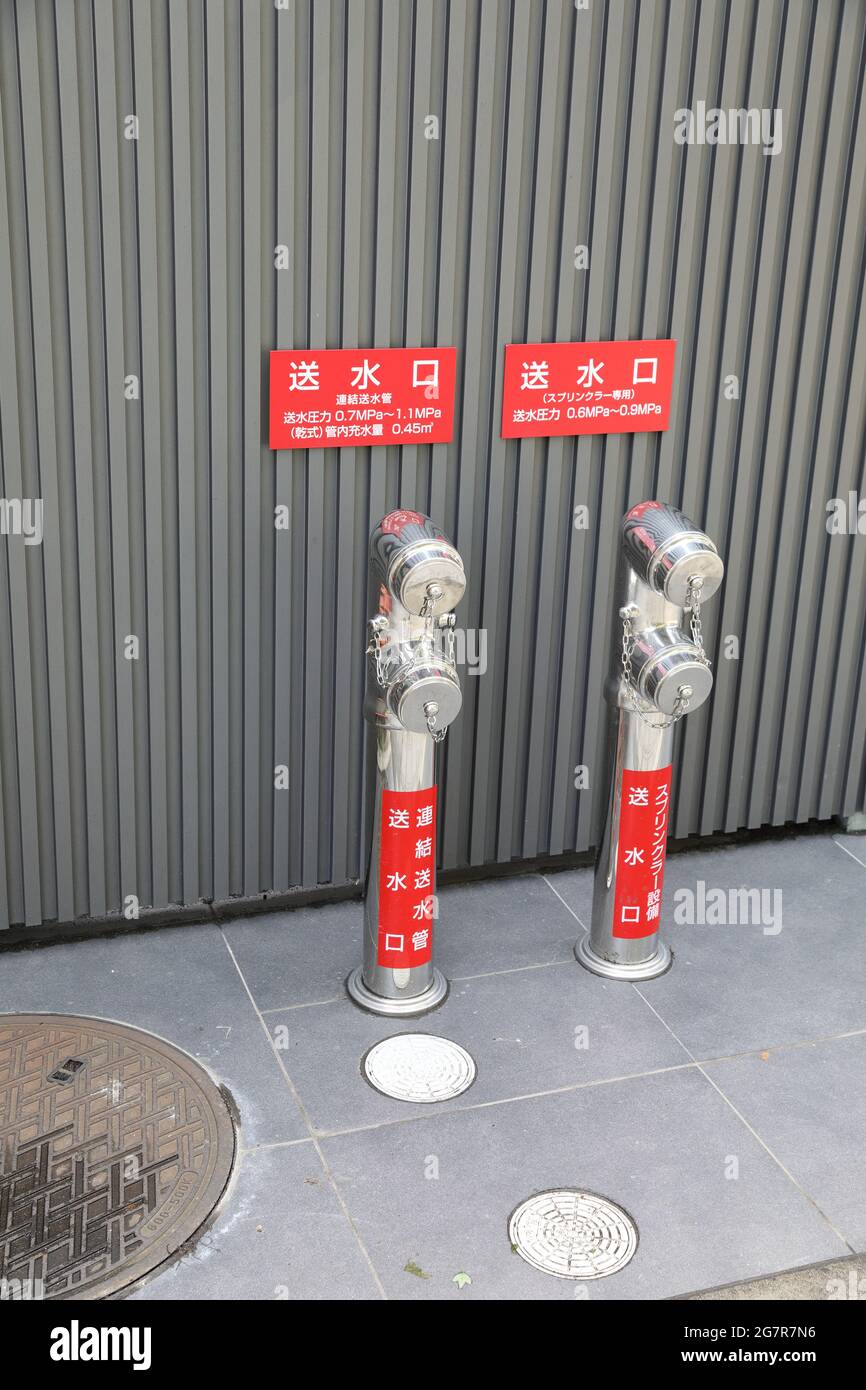 Double Red fire hydrant on the street, Hidrant pillars two way outdoor ...