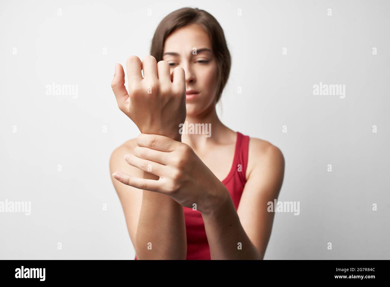 woman with injured arm composition health problems treatment Stock ...