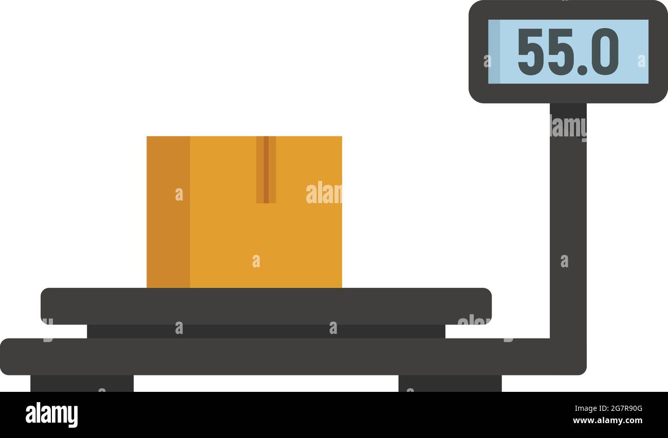 Parcel warehouse scales icon. Flat illustration of parcel warehouse ...