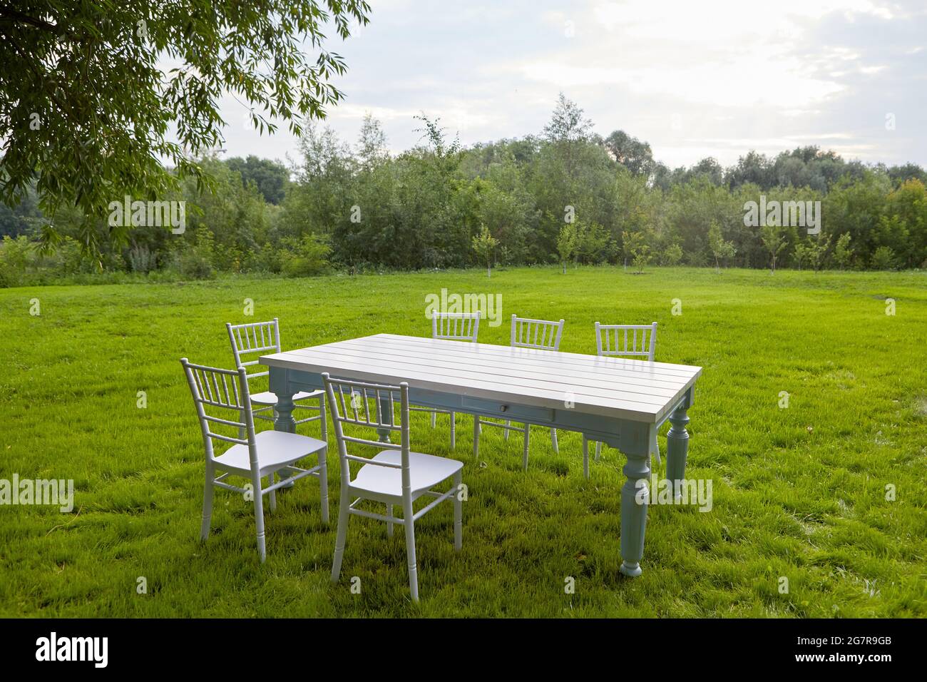 Table chair under tree in hi-res stock photography and images - Alamy