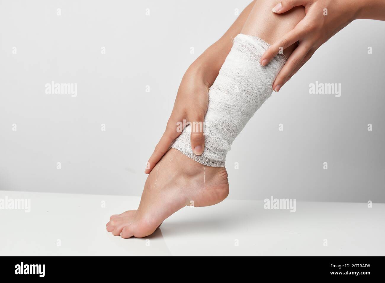 health problems bandaged leg traumatology close-up Stock Photo - Alamy