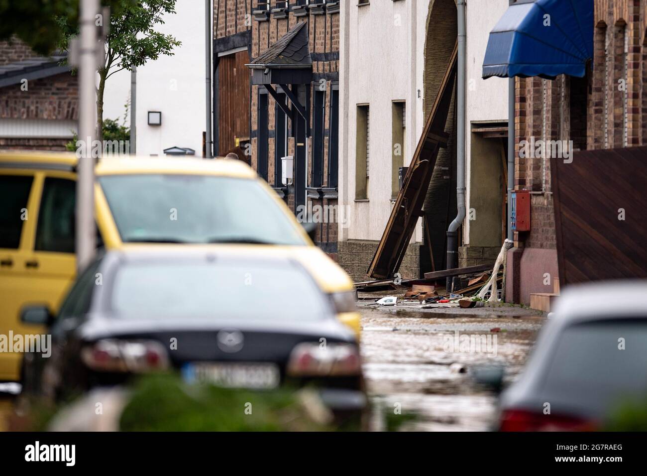 Erftstadt, Germany. 16th July, 2021. A damaged gate can be seen in the ...