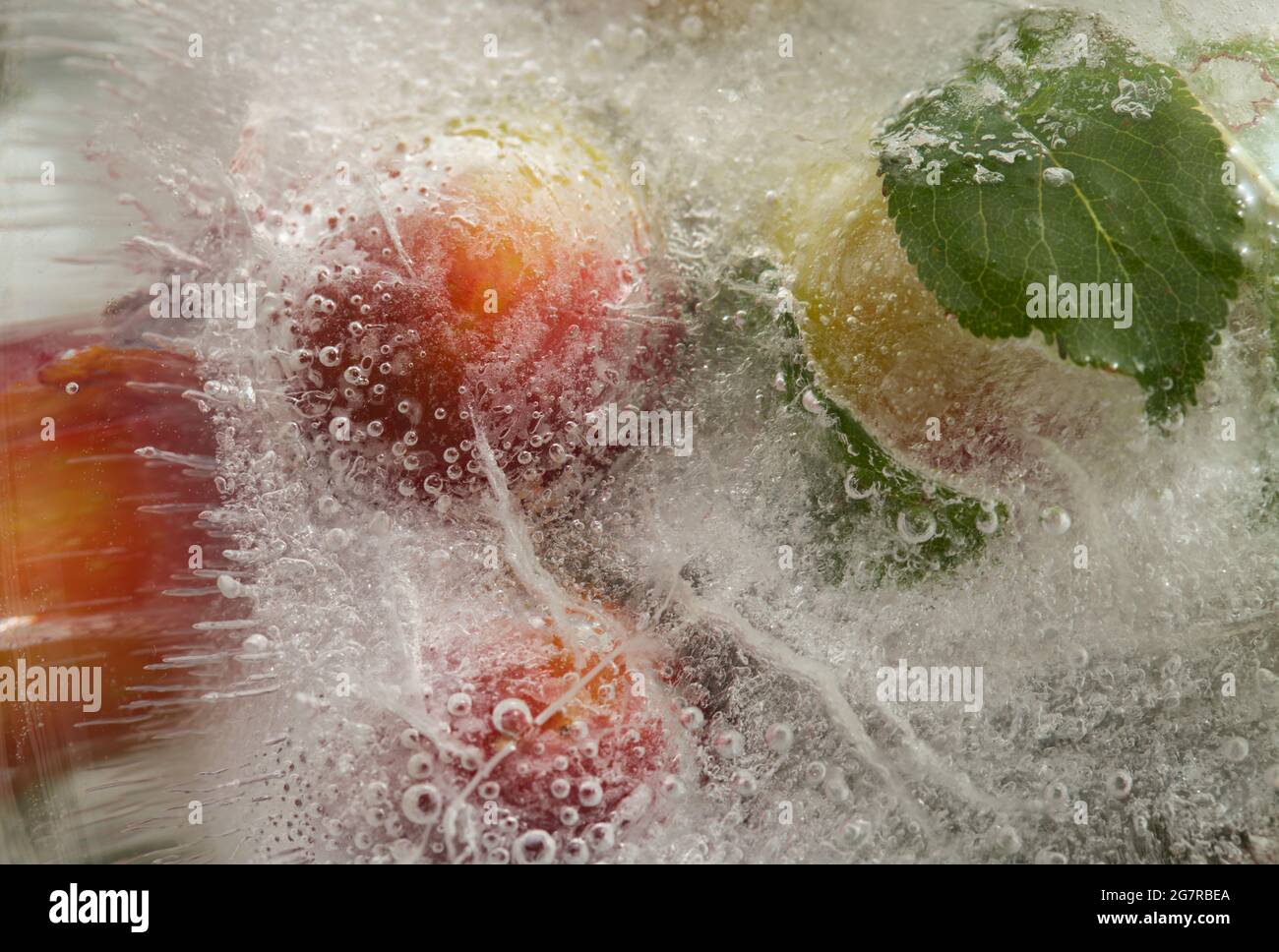 Ice texture with small round plums inside the layer of ice Stock Photo ...