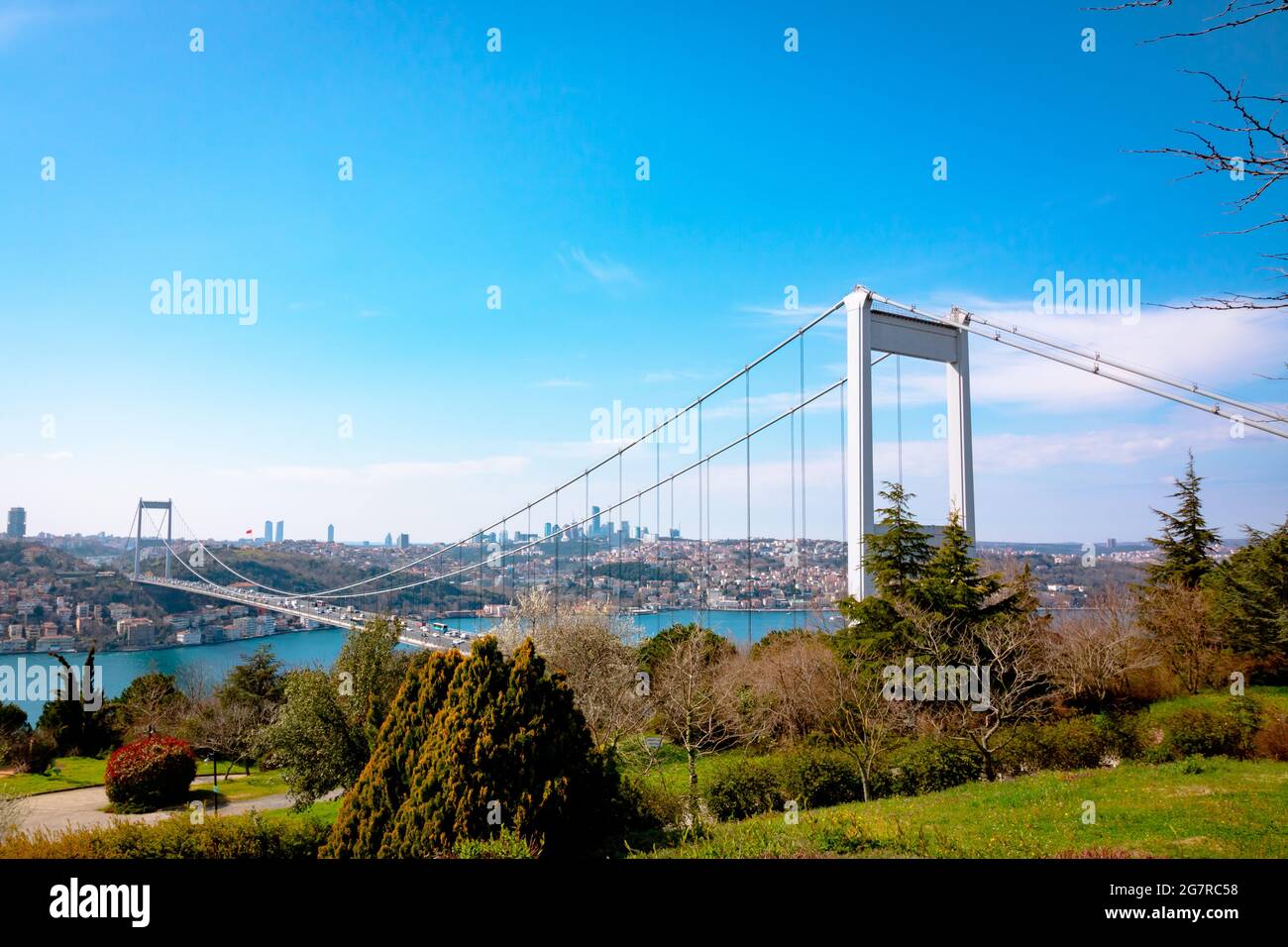 Fatih Sultan Mehmet Bridge in Istanbul from Otagtepe. Istanbul ...