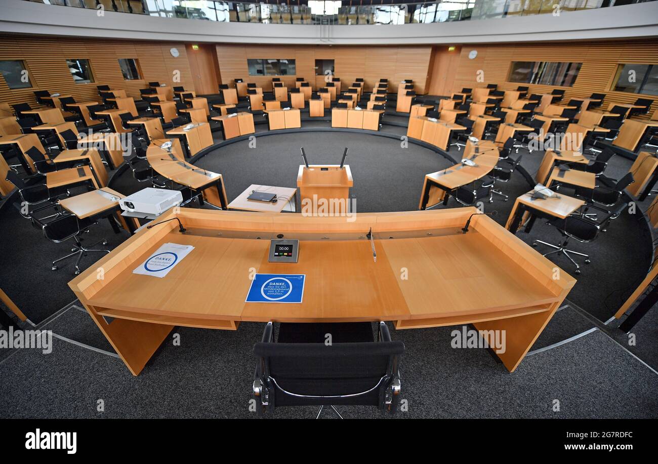 Erfurt, Germany. 16th July, 2021. The plenary hall of the Thuringian ...