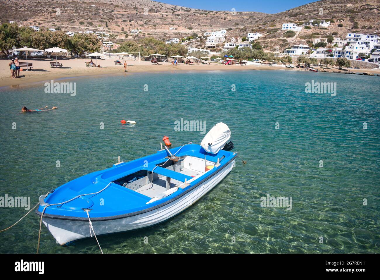 Sikinos - Greece - September 22 2018 : Small boat in a pretty ...
