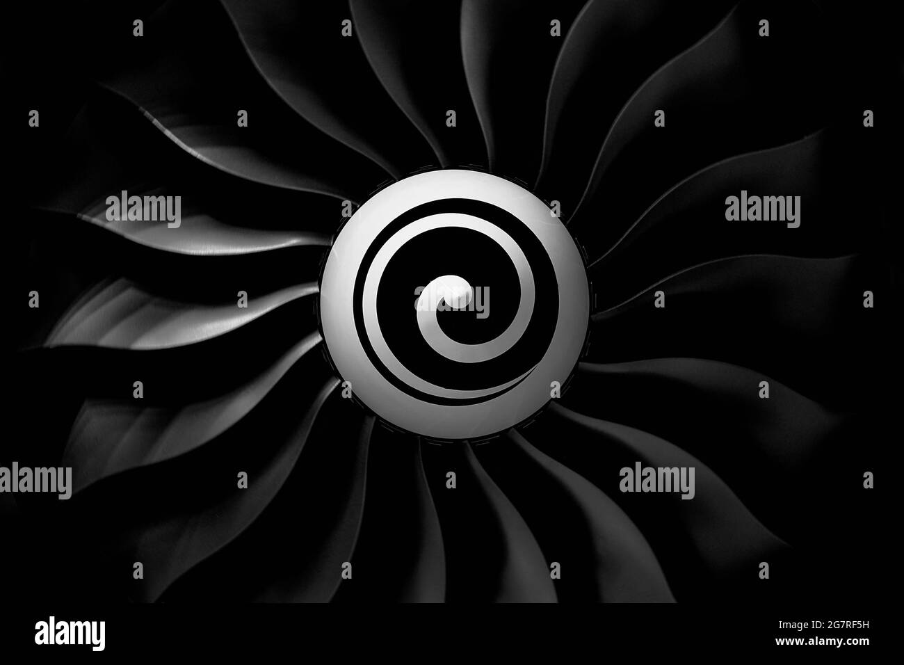 Modern turbofan engine. close up of turbojet of aircraft on black ...