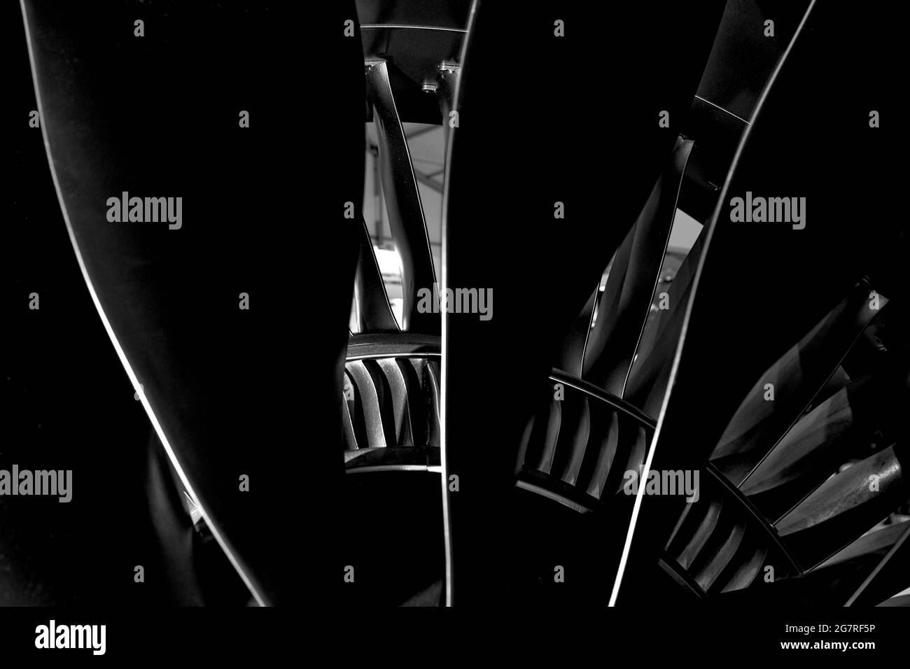 Modern turbofan engine. close up of turbojet of aircraft on black ...
