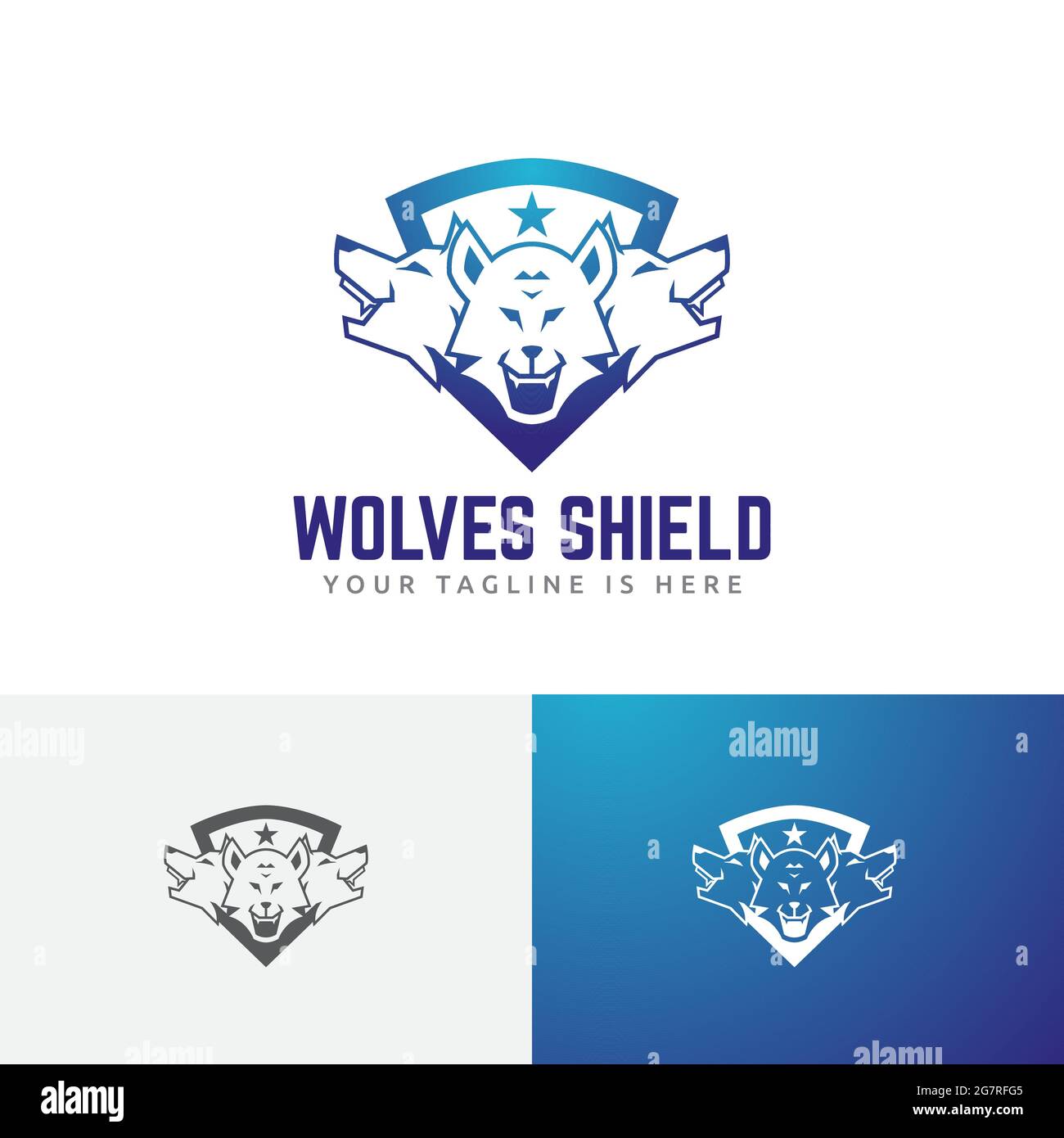 Three Wolves Head Star Shield Game Esport Logo Stock Vector Image & Art ...