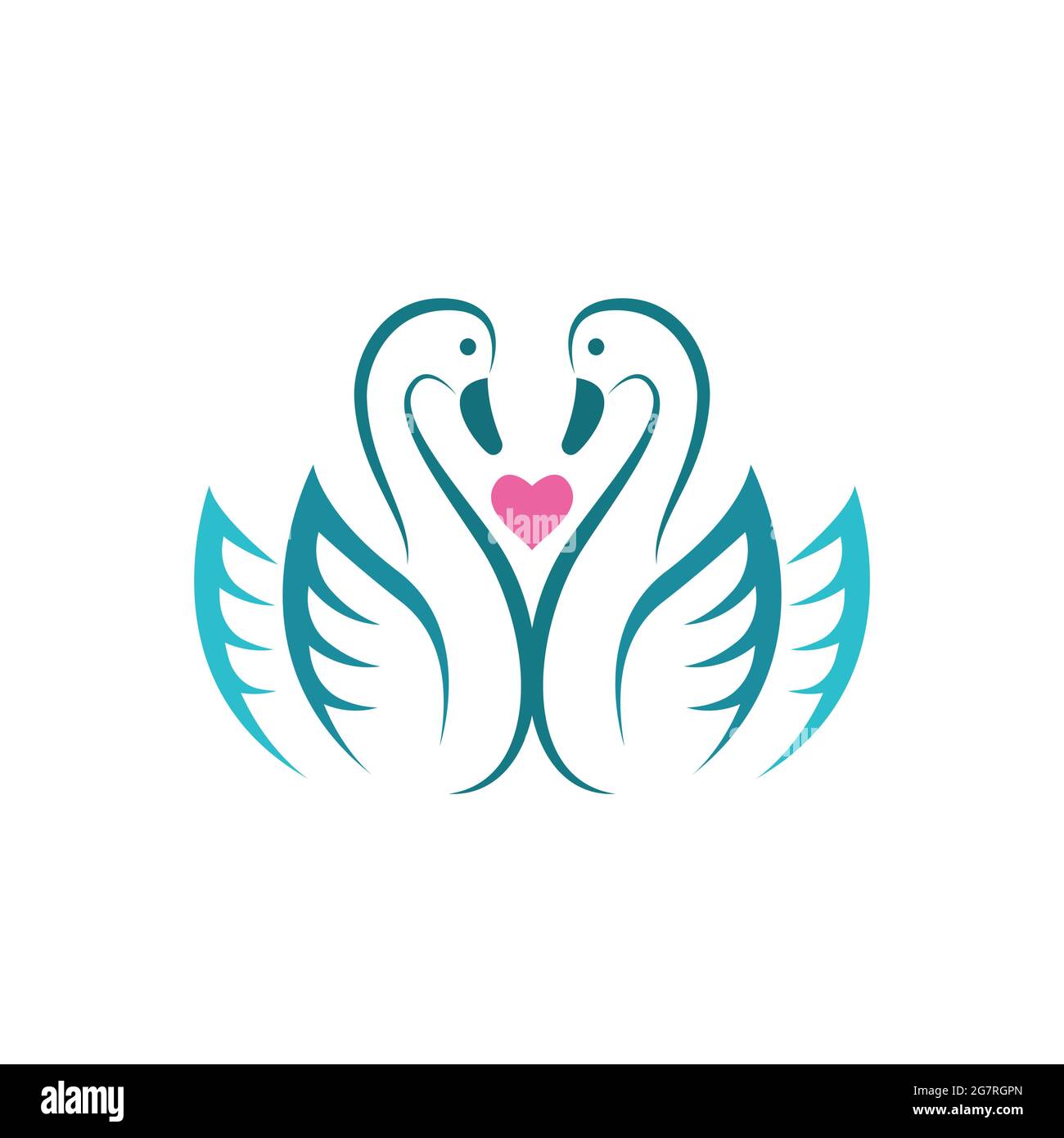 Vector of two swan and pink heart on white background. Birds. Animals ...