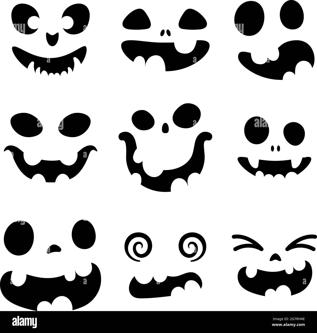 Set of scary and funny faces for Halloween pumpkin or ghost. Jack-o ...