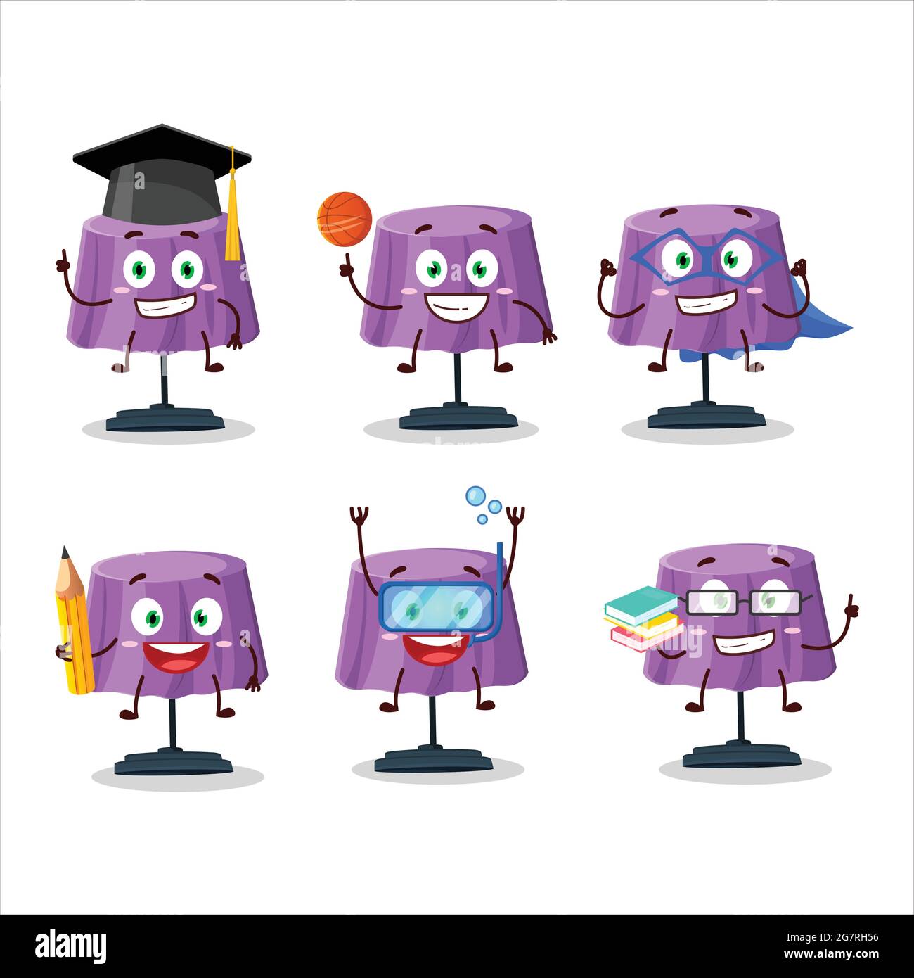School student of magic desk lamp cartoon character with various ...