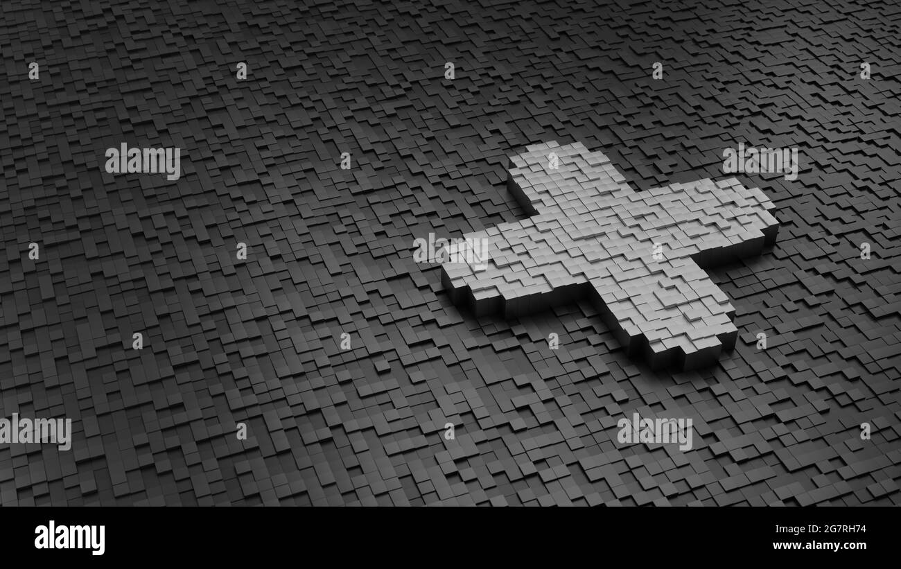3d rendering metal cubes in shape of symbol of plus with rounded corner ...