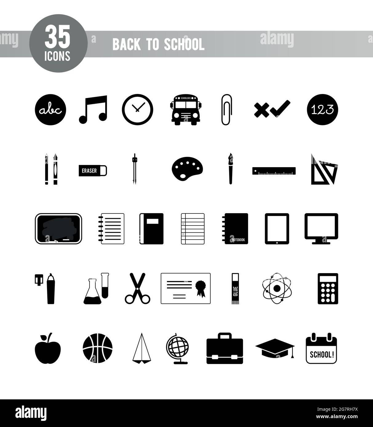 35 Back to school icon set. Educational icons. Black color. Vector ...