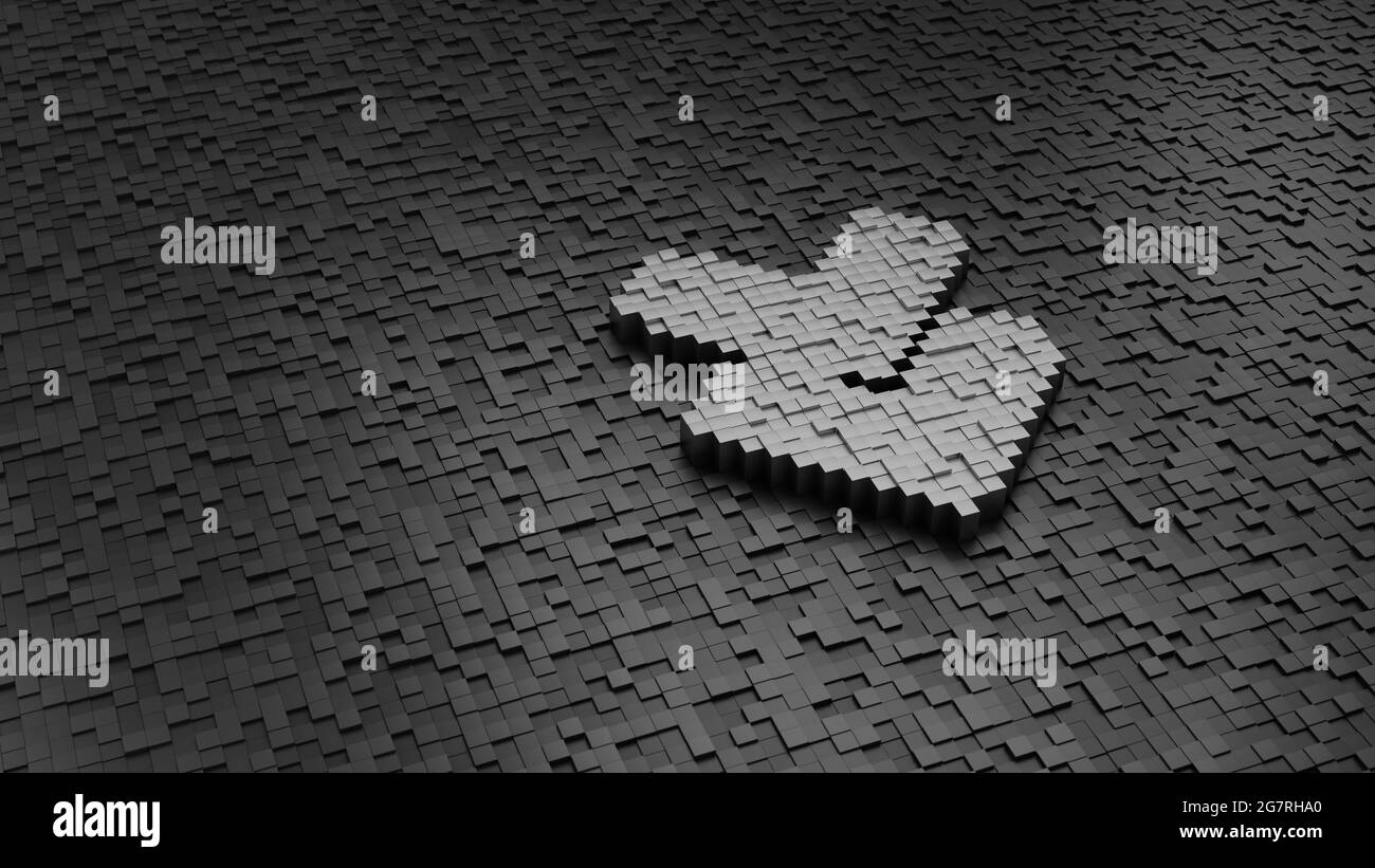 3d Rendering Metal Cubes In Shape Of Thick Symbol Of Angle Double Arrow Down With Rounded Corner