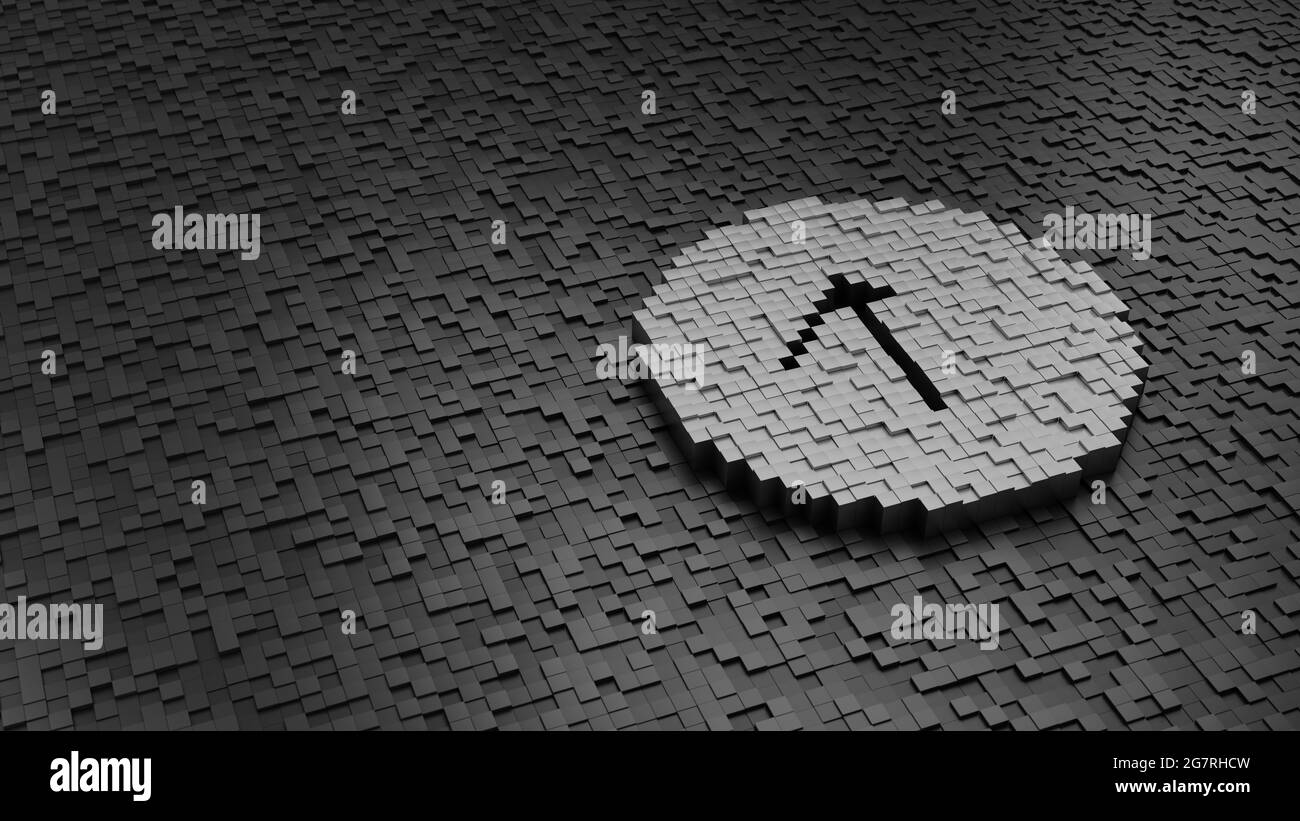 3d Rendering Metal Cubes In Shape Of Symbol Of Open Down Rounded Arrow In Circle Light Silver