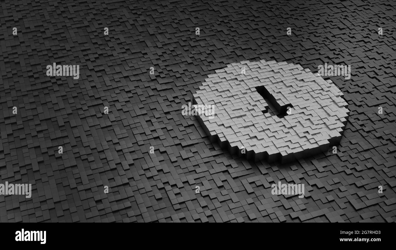 3d rendering metal cubes in shape of symbol of close down rounded arrow ...