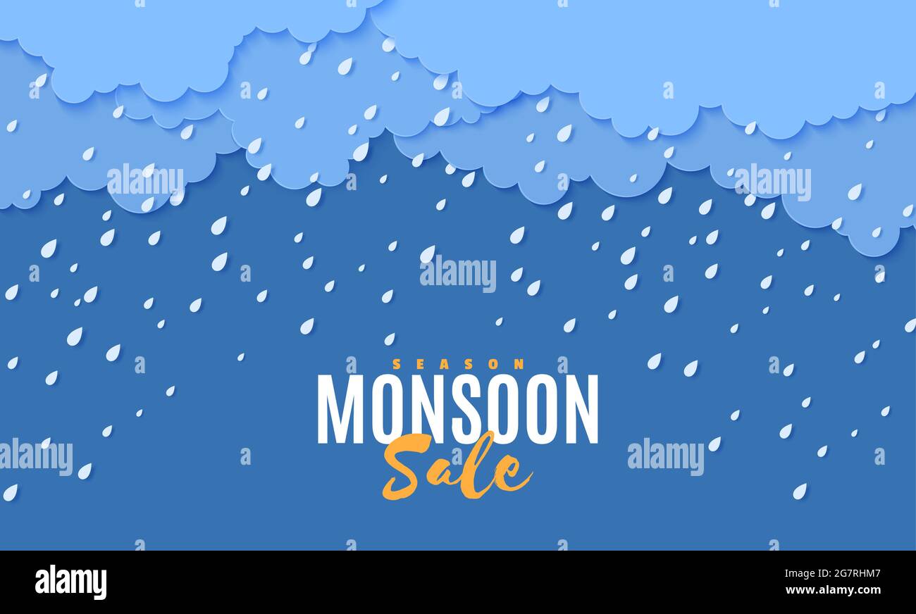 Rain and clouds in paper cut style. Vector storm weather concept with ...