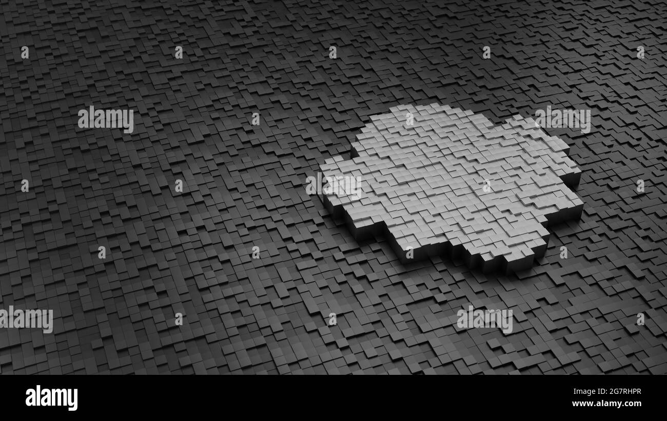 3d rendering metal cubes in shape of symbol of bell with sound waves ...