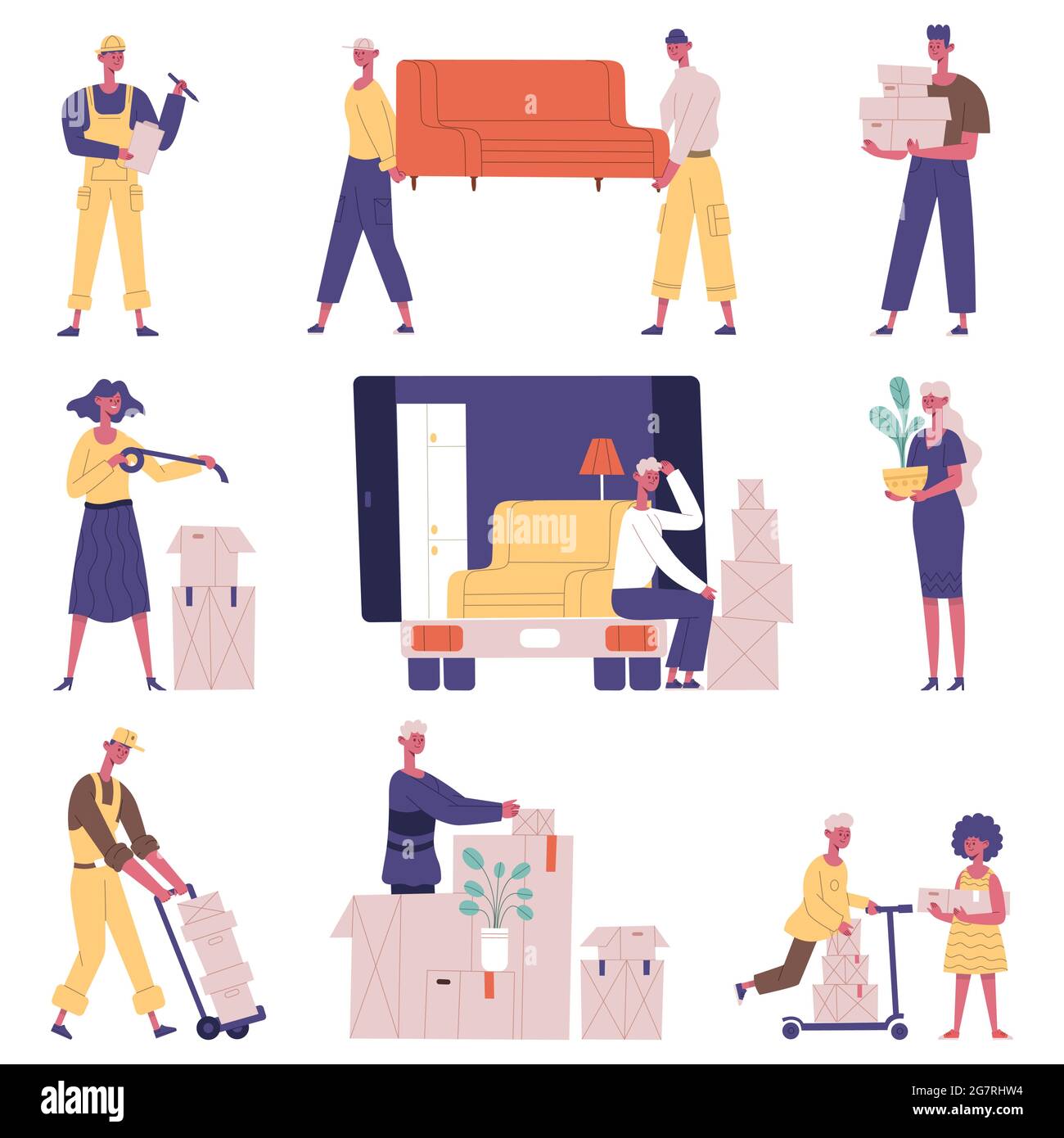 Moving relocation people. Relocation delivery service characters ...