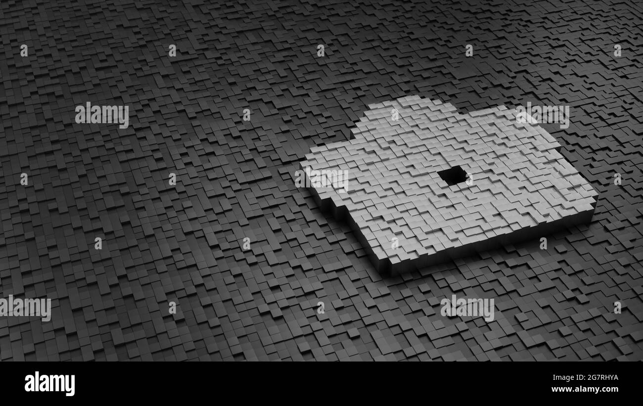 3d rendering metal cubes in shape of symbol of briefcase light silver ...