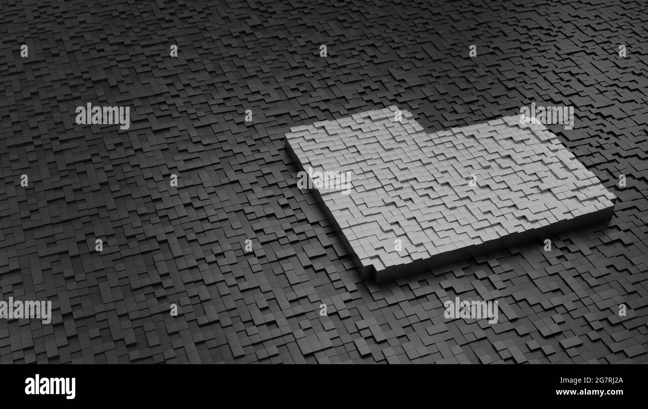 3d rendering metal cubes in shape of symbol of building light silver ...