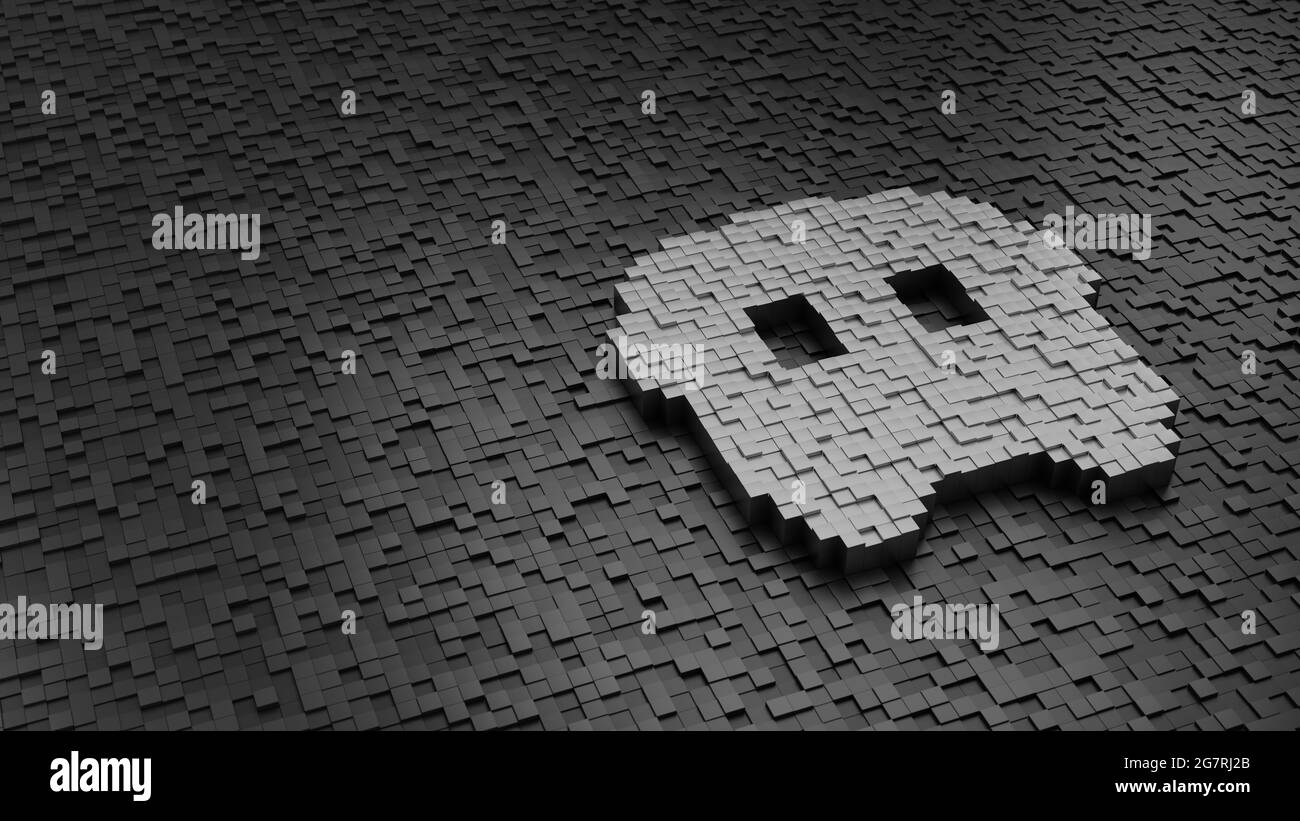 3d rendering metal cubes in shape of symbol of bus light silver colored ...