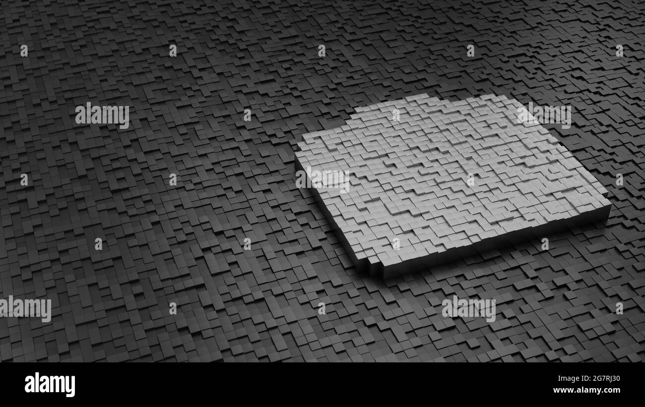 3d rendering metal cubes in shape of symbol of camera light silver ...