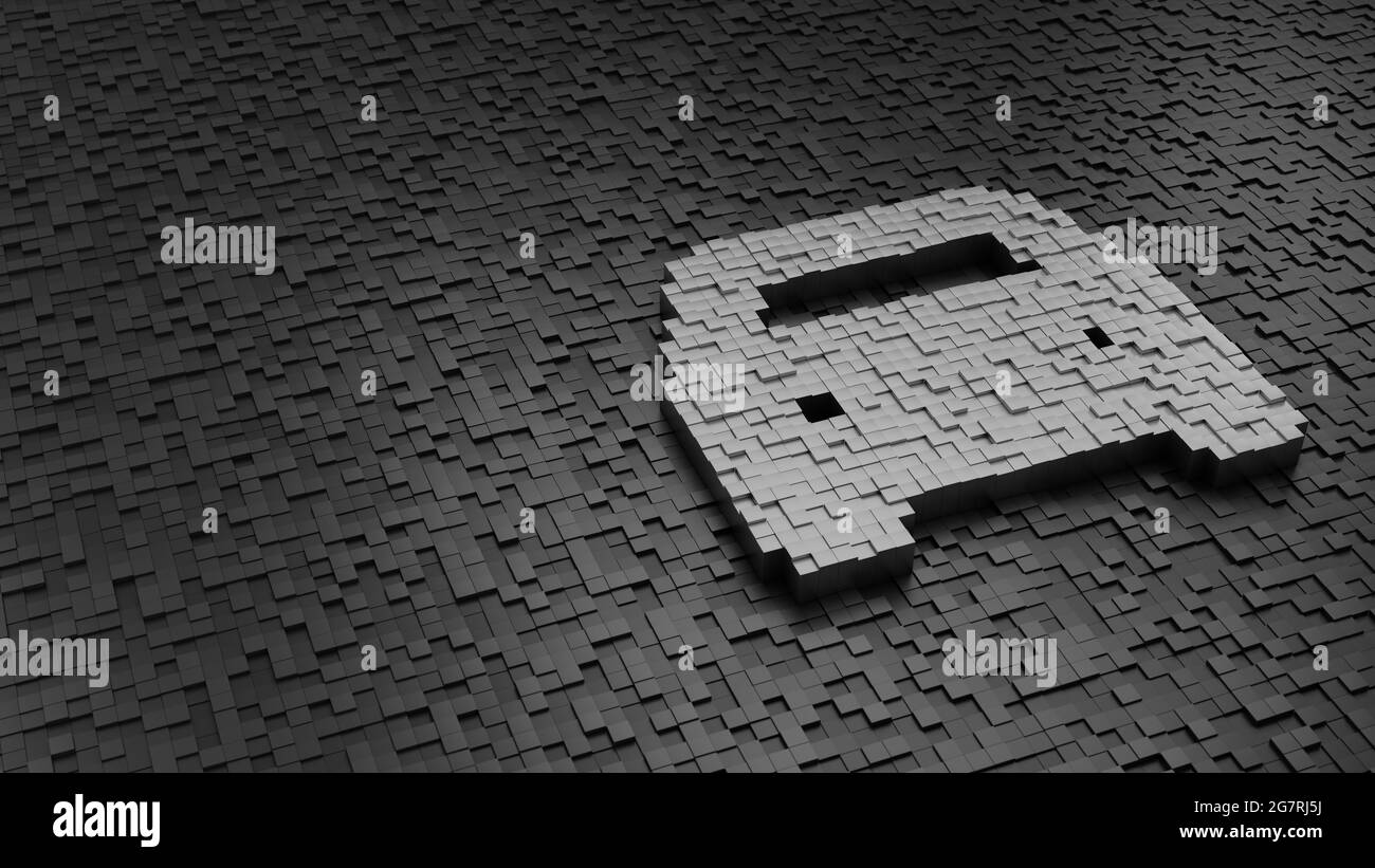 3d rendering metal cubes in shape of symbol of car in front view light ...