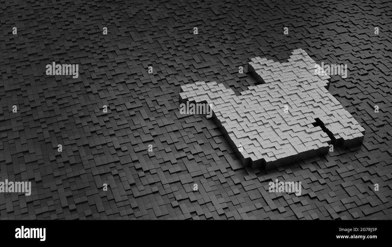 3d rendering metal cubes in shape of symbol of cat light silver colored ...