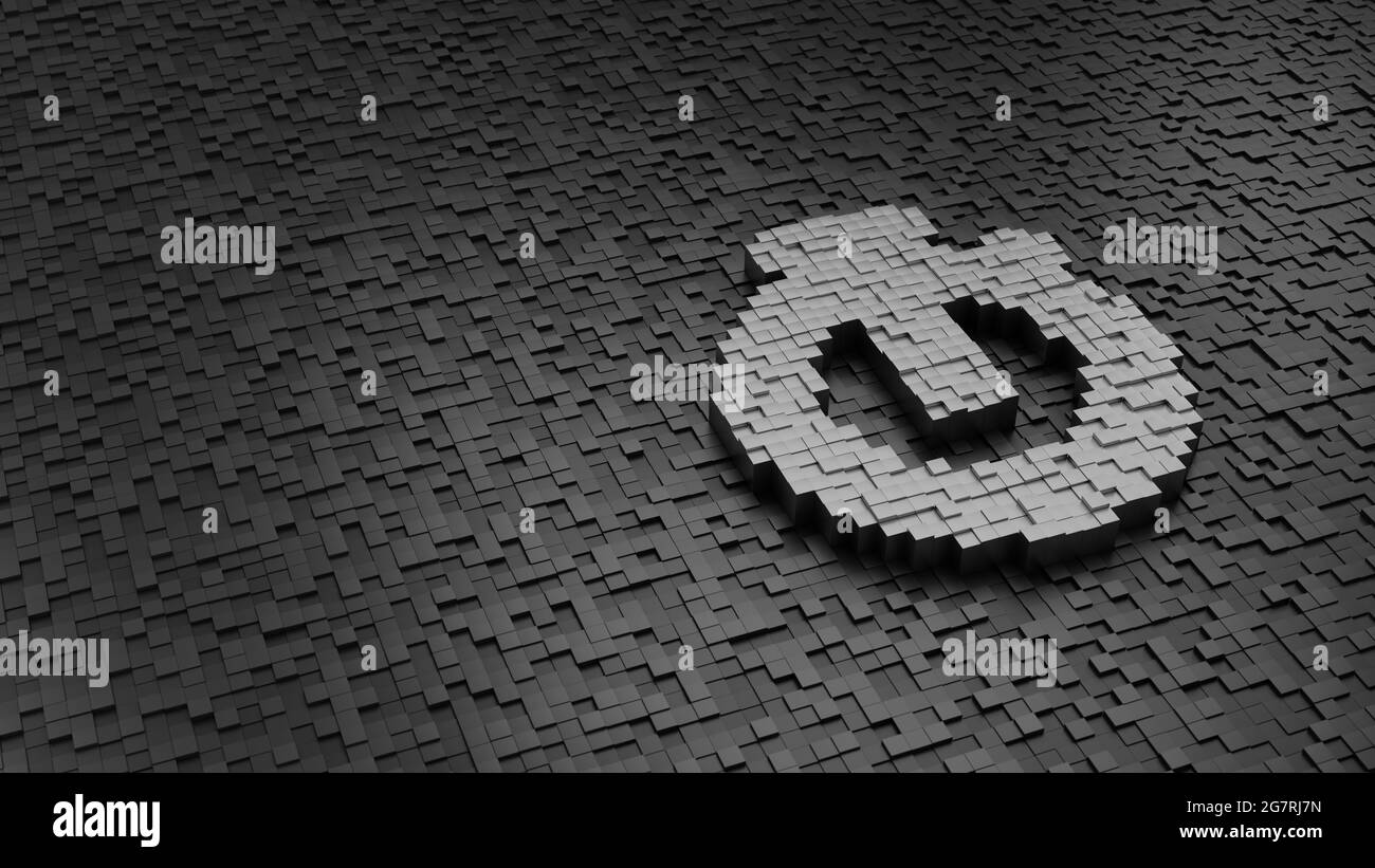 3d rendering metal cubes in shape of symbol of stopwatch light silver ...