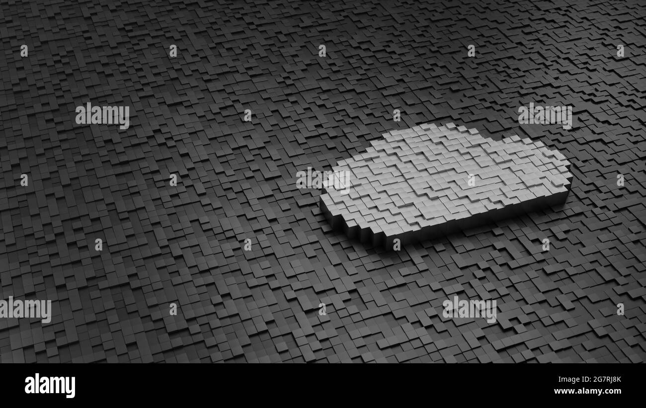 3d Rendering Metal Cubes In Shape Of Symbol Of Cloud Computing With Tag