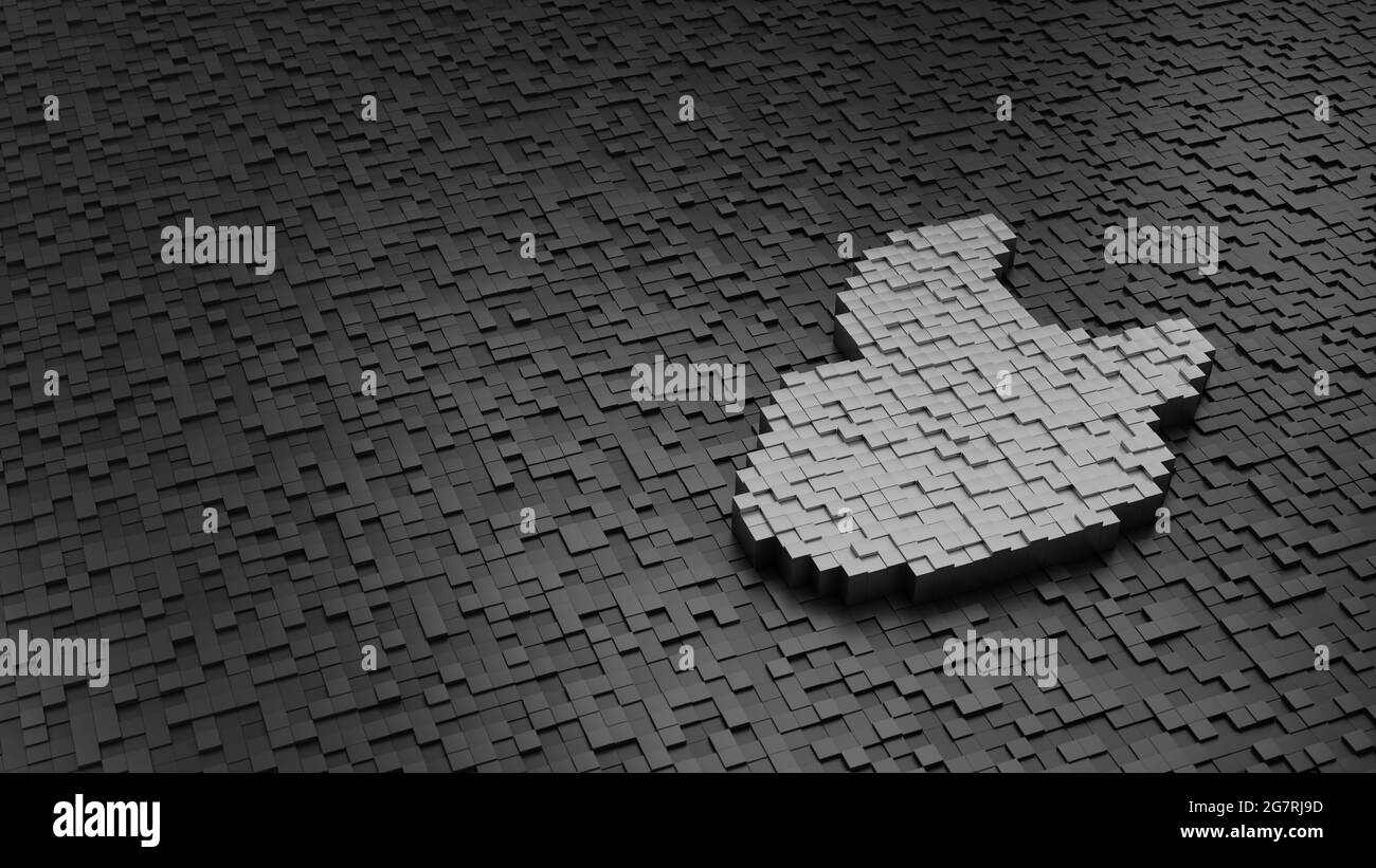 3d rendering metal cubes in shape of symbol of cloud partly covers moon ...