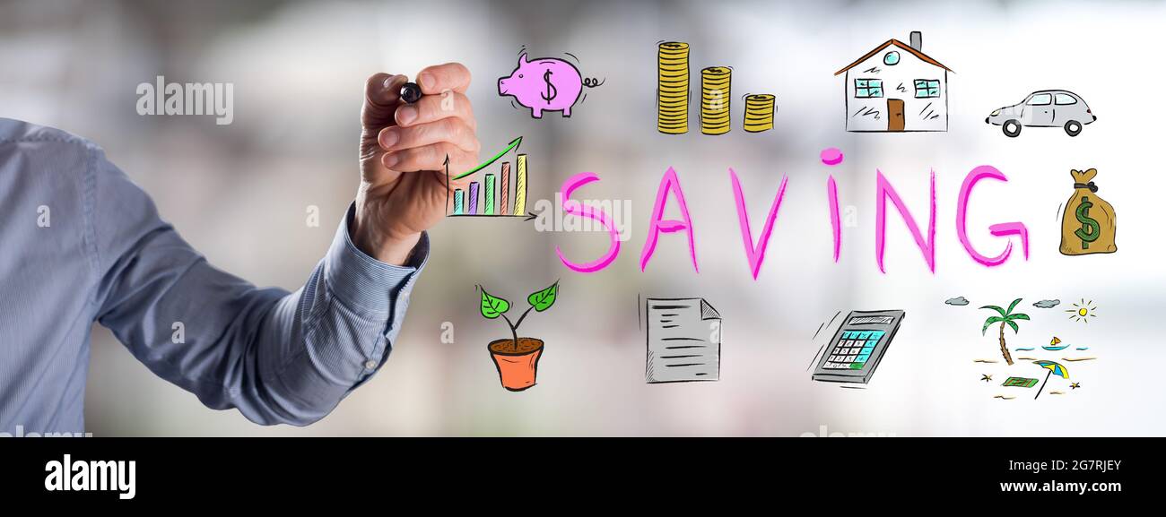 Man drawing a saving concept Stock Photo - Alamy