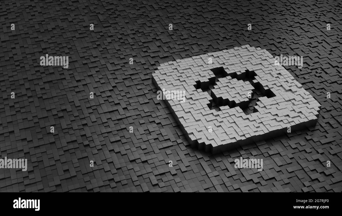 3d Rendering Metal Cubes In Shape Of Symbol Of One Cogwheel In Square With Rounded Corner Light