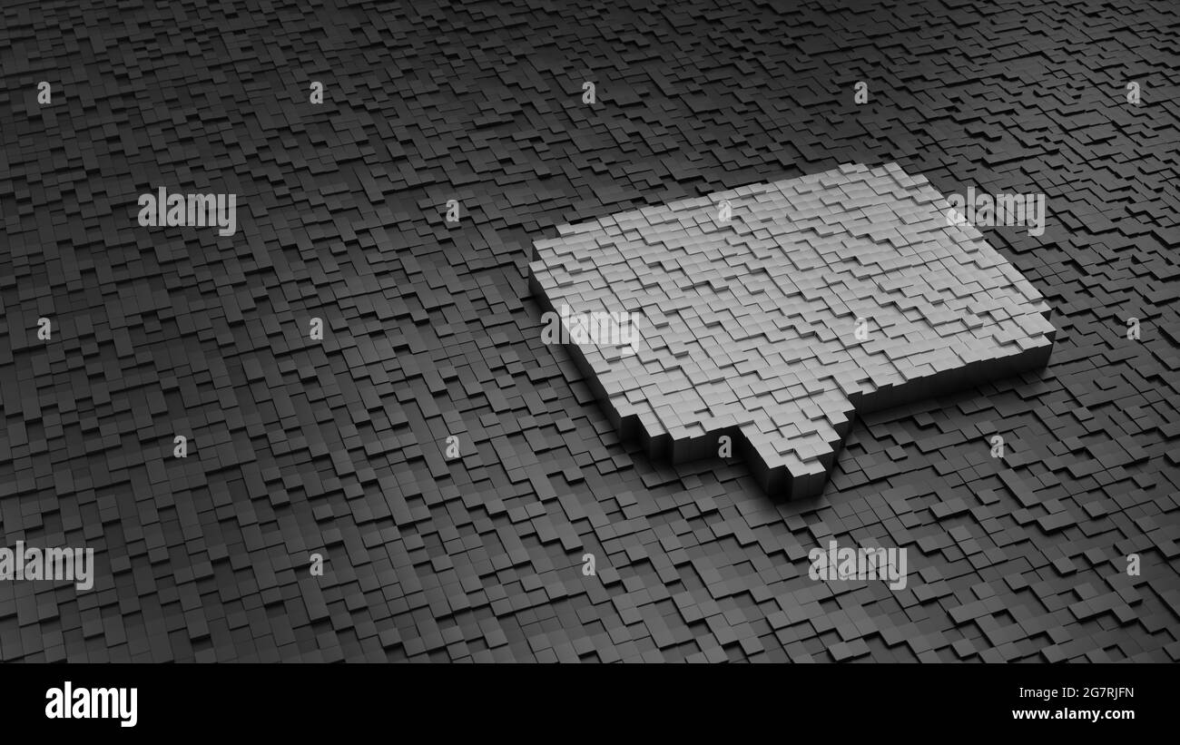 3d rendering metal cubes in shape of symbol of rectangular rounded chat ...