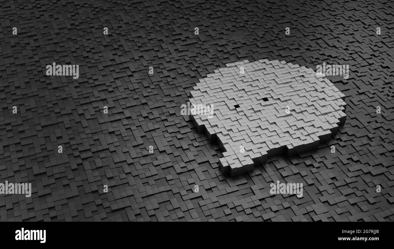 3d Rendering Metal Cubes In Shape Of Symbol Of Rectangular Rounded Chat Bubble With Three Dots